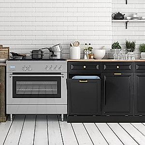 UEV Double Kitchen Trash Cabinets,Two Tilt Out Trash Cabinets with Solid Hideaway Drawers,Free Standing Wooden Kitchen Trash Can Recycling Cabinet Trash Can Holder (Black)