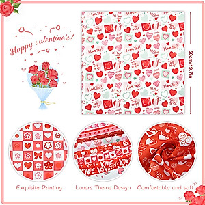 Valentine's Day Cotton Fabric Squares 20x20 Inch, 8PCS Valentine Fabric Heart Print Red Pink Patchwork Sewing for DIY Crafts Supplies, Gift Wrap for Valentines Day, Wedding, Anniversary, Mother's Day