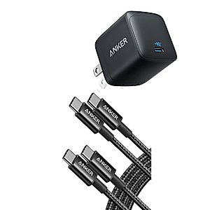 Anker 333 USB C to USB C Cable (6ft 100W, 2-Pack), USB 2.0 Type C Charging Cable Fast Charge & 45W USB C Super Fast Charger, 313 Charger, Ace Foldable PPS Fast Charger Supports Super Fast Chargi