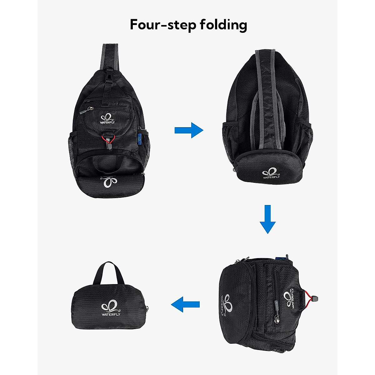 WATERFLY Packable Small Crossbody Sling Backpack Shoulder Chest Bag Daypack for Hiking Traveling