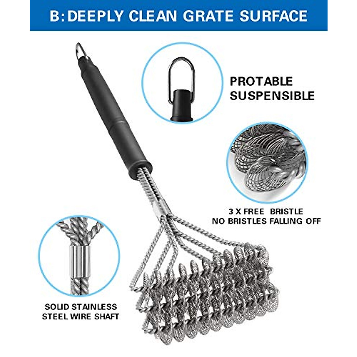 18-Inch Grill Brush Set (1 x Bristle Free Brush, 1 x Scraper Brush ), BBQ Brush for Grill Cleaning, Outdoor Grill Cleaning Tools, Stainless Steel, 2 PCS