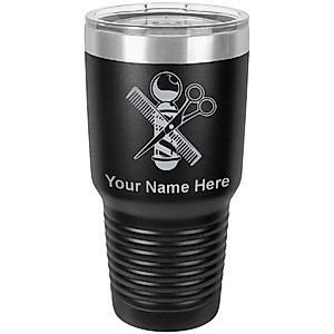 LaserGram 30oz Vacuum Insulated Tumbler Mug, Barber Shop Pole, Personalized Engraving Included (Black)