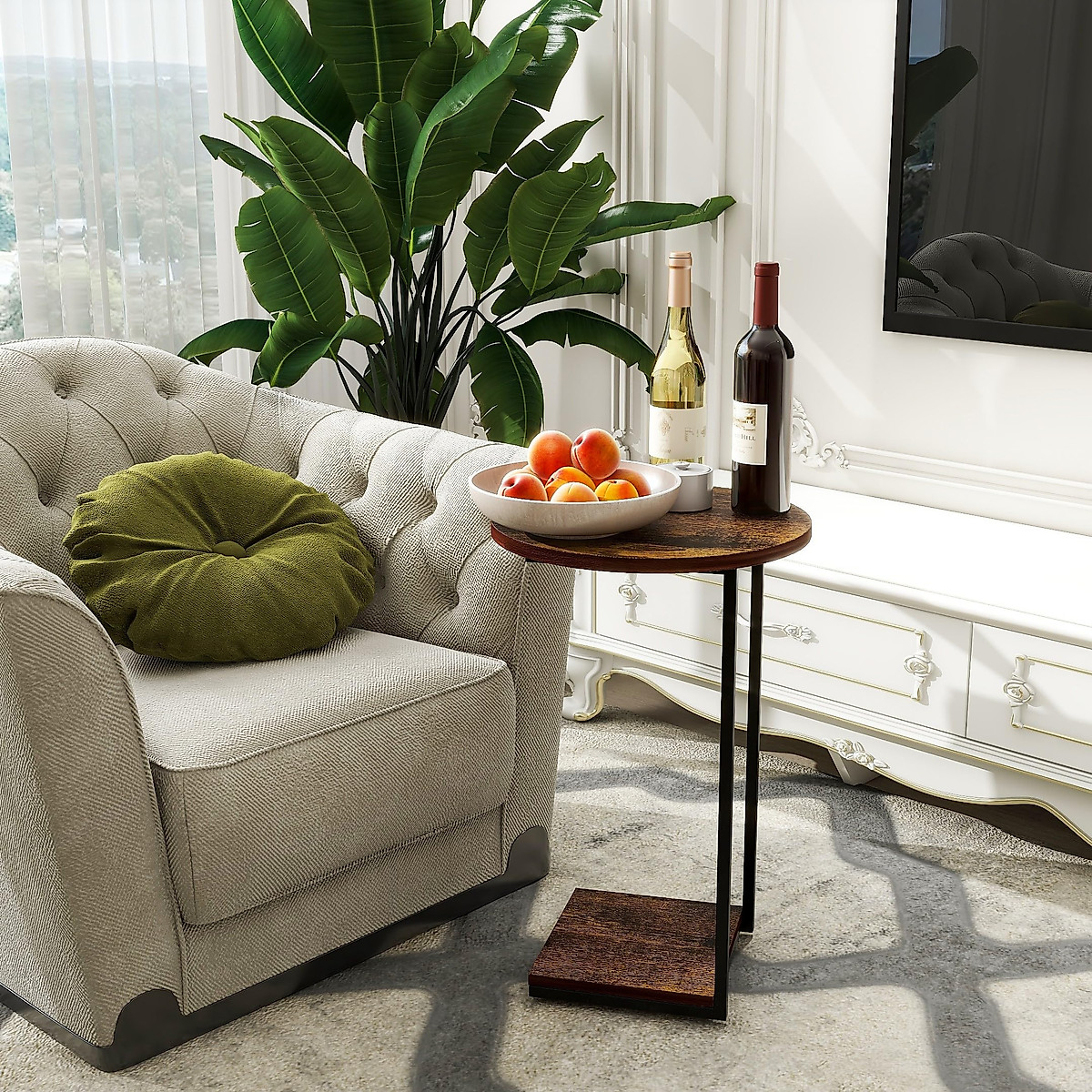 DCLRN C Shaped End Table for Couch,Round Coffee End Table,C Shaped Wood Side Table-Perfect for Living Room and Bedroom.(Brown)