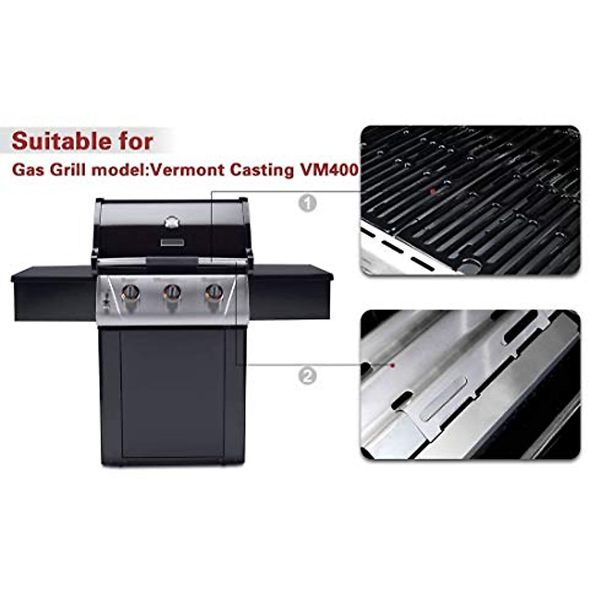 Hisencn 3pack Stainless Heat Plate Shield Tent BBQ Burner Cover Flame Tamer Deflector Diffuser Replacement Parts for Vermont Castings VM400, Jenn-Air JA460, JA580 Gas Grill Models 14 1/2 x 7 1/4 inch