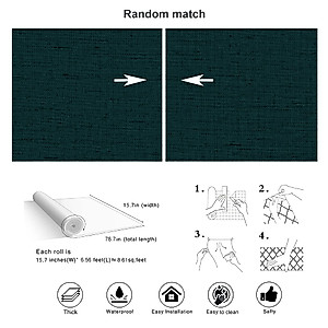 Akywall Grasscloth Peel and Stick Wallpaper Blackish Green Textured Fabric Linen Contact Paper Waterproof Self Adhesive Stick on Wall Paper Removable Vinyl Roll for Cabinet Drawer 15.7" x 78.7"