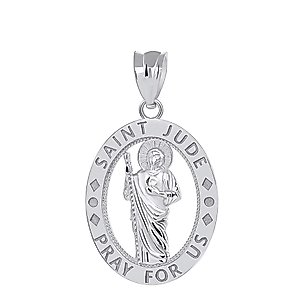 CaliRoseJewelry Sterling Silver Saint Jude Pray for Us Charm Oval Pendant