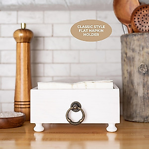 Farmhouse Napkin Holder White - Wooden Napkin Holder With 4 Feet, Rustic Napkin Holder Wood, White Napkin Holder With Handle, Flat Napkin Holder for Table, Table Napkin Holder, Paper Napkin Holder