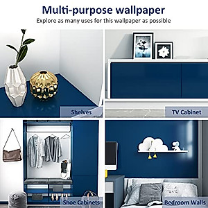 WESTICK Blue Contact Paper for Cabinets Peel and Stick Self Adhesive Removable Dark Blue Wallpaper Peel and Stick Countertop Contact Paper Waterproof Navy Blue Wallpaper for Bedroom Walls 17.71"x393"