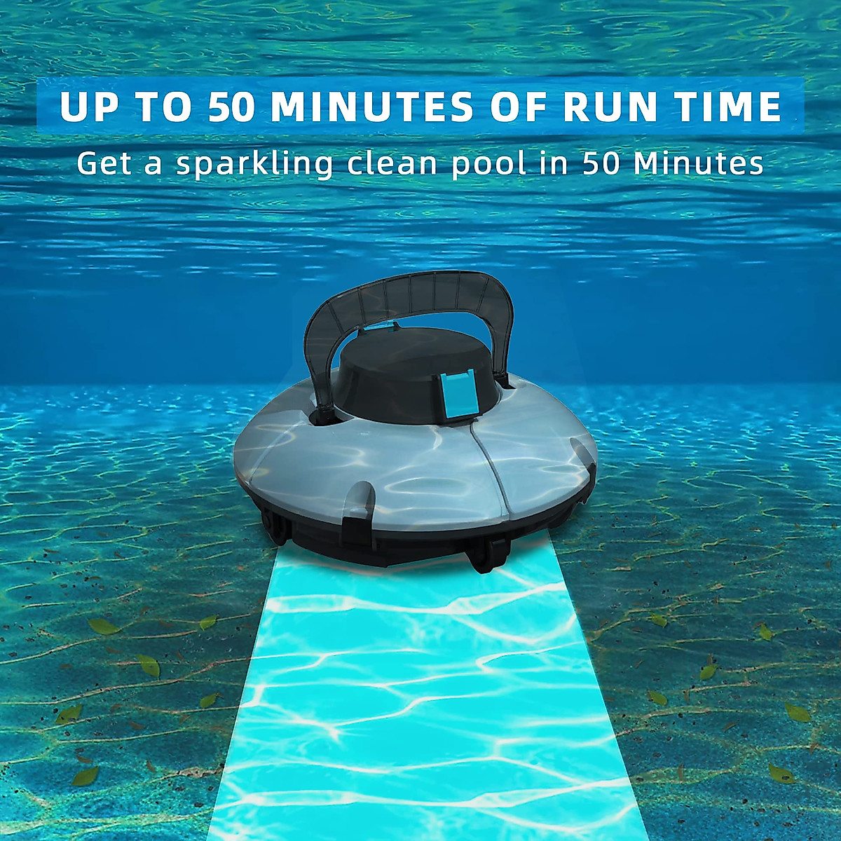 Yoyomax Cordless Robotic Pool Cleaner, Auto Dock Self Parking w/Dual-Drive Motors, Lightweight, IPX8 Waterproof, Perfect for Above-Ground/In-Ground Flat Pools up to 40FT (Lasts 60 Mins) White