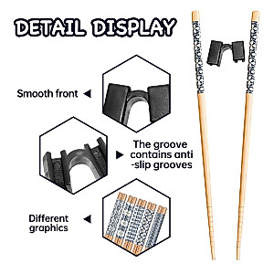 5 Pairs Reusable Training Chopsticks Helpers for Beginner Trainer Learner, Japanese Bamboo Chopsticks pack and Holder Set, Dishwasher Safe, L8.86Inch (1.Chopsticks Helpers-Glaze print 5pcs)