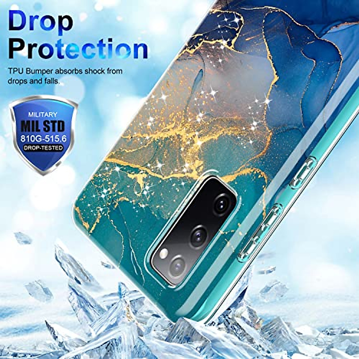 SEXYMOM for Samsung Galaxy S20 FE Case with Screen Protector,Durable Cover with Fashion Designs for Women Girls,Slim Fit Protective Phone Case for Galaxy S20 FE Royal Blue Gold Marble