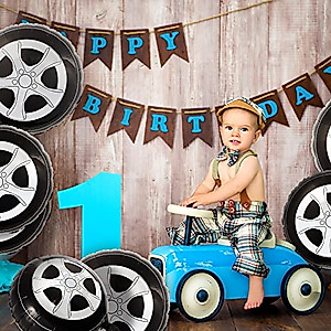 6 Pcs Wheel tire Balloons 18 Inch Race Car Balloons Race Car Party Decorations Car Foil Balloons Large Car Birthday Party Supplies Car Theme Party Decorations Black White