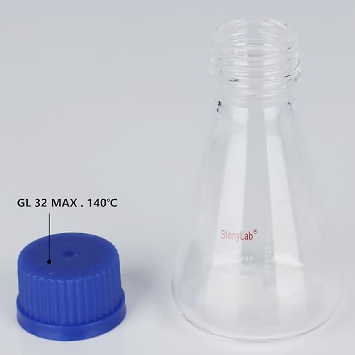 stonylab Erlenmeyer Flask with Blue Screw Cap Graduated Lab Borosilicate Glass Conical Flask, 100 ml