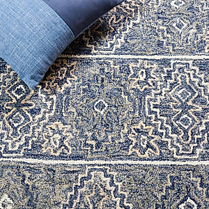 SAFAVIEH Aspen Collection Area Rug - 9' x 12', Blue & Beige, Handmade Boho Wool, Ideal for High Traffic Areas in Living Room, Bedroom (APN275M)