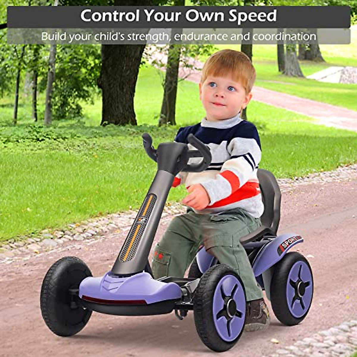 MOLACHI Go Kart for Kids,12V Battery Ride on car,Kids Electric Vehicles,Ride On Toys for Boys & Girls with Ergonomic Adjustable Seat（Purple）