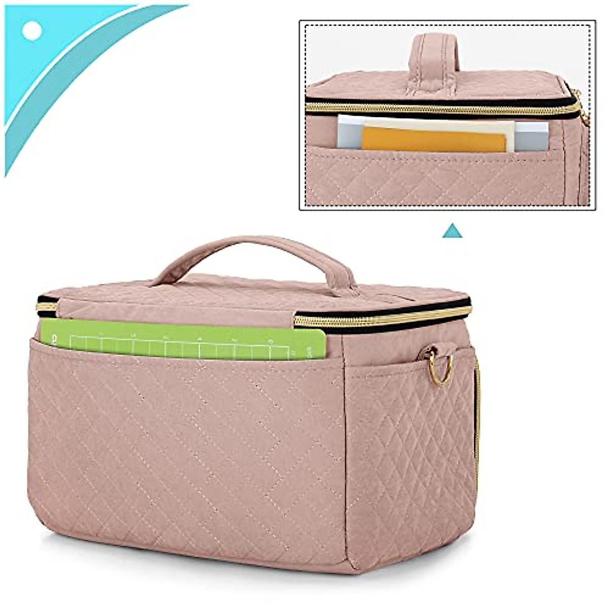 Luxja Carrying Case Compatible with Cricut Joy and Easy Press Mini, Carrying Bag with Supplies Storage Sections, Pale Rose