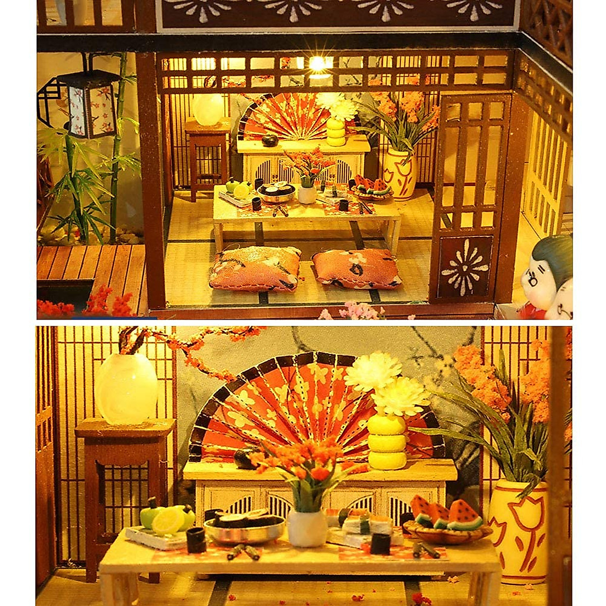 SYW Japanese Style Retro Villa Miniature Dollhouse with Furniture, DIY Miniature Dollhouse Kit with LED Light, 1:24 Scale Creative Room for Birthday Xmas Gift