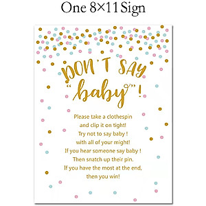 Don't Say Baby Shower Clothespin Game for Girl Includes 8x11 Standing Sign, 60 Mini Pink Clothes Pin, 60 Mini Pacifiers