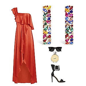 KELMALL Elegant Rhinestone Rectangle Earrings Trendy Crystal Geometric Drop Dangle Statement Earrings for Women