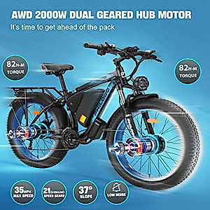 PHILODO Electric Bike for Adults, 23ah Fat Tire Ebike Dual Motor AWD 2000W 35MPH Electric Bicycles 21-Speed with Ignition Lock Hydraulic Disc Brakes