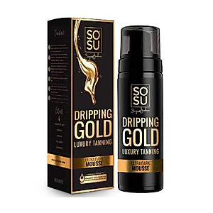 SOSU Dripping Gold Luxury Tanning Mousse 5 Oz! Formulated with Hyaluronic Acid, Vitamins A & E! Vegan Friendly, Cruelty Free And Paraben Free! Choose Medium, Dark Or Ultra Dark! (Ultra Dark)