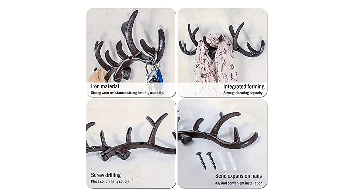 Notakia Vintage Cast Deer Antlers Wall Hooks - Stylish Decor