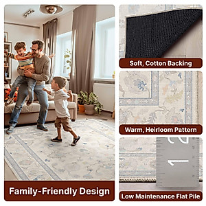 Well Woven Ushak Konya Cream 6' x 9' Area Rug for Large Living Room and Dining Room - Updated Traditional Boho Design, Easy Clean, Floor-Friendly Backing