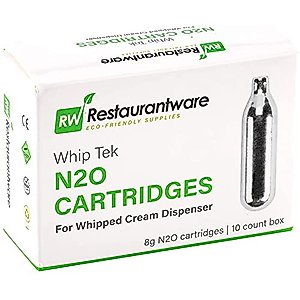 Restaurantware-8 Gram Whipped Cream Chargers, 10 Leakproof Nitrous Cartridges - For Whipped Cream Dispensers, Disposable, Carbon Steel N2O Cartridges, Whipped Cream Dispensers Sold Separately,