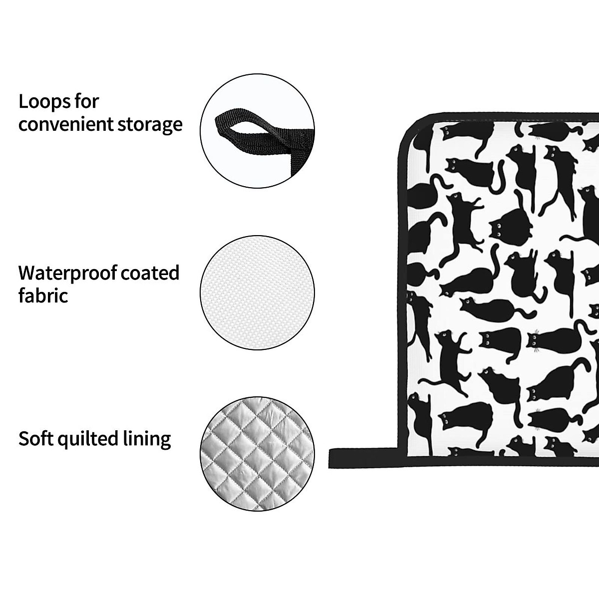 Black Cat Oven Mitts and Pot Holders Set of 4 Washable Heat Resistant Kitchen Gloves Waterproof Oven Gloves and Hot Pads for Cooking Grilling BBQ Baking