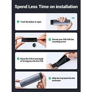 UGREEN NVMe and SATA M.2 Enclosure Tool-Free, 10Gbps USB C 3.2 Gen2, Supports UASP Trim, NVMe SSD Enclosure Supports M and B&M Keys 2280/2230/ 2242/2260 SSDs