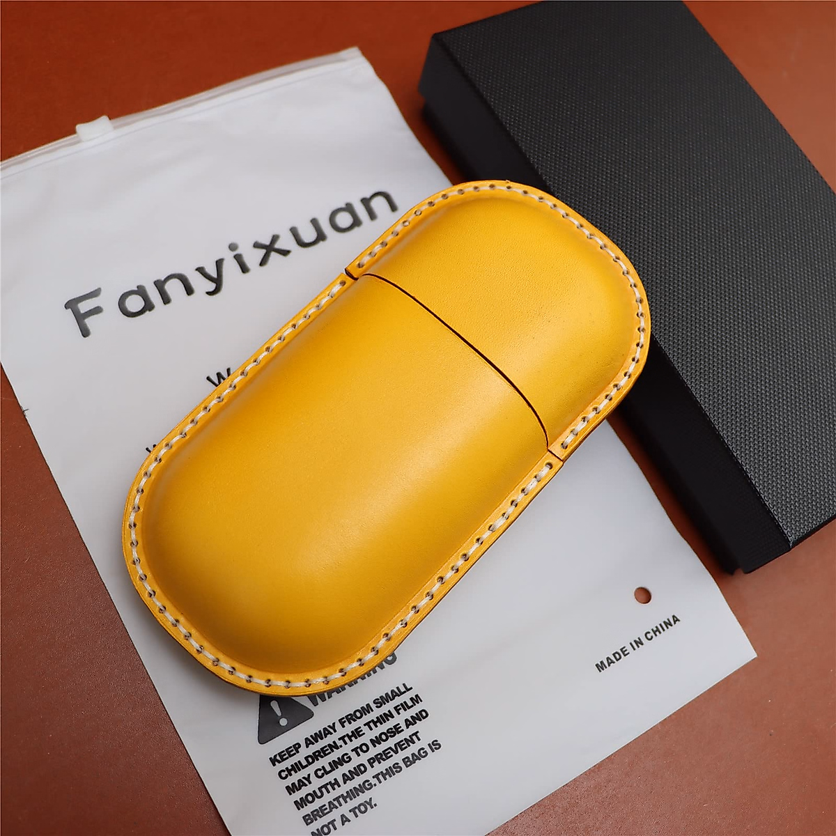 Fanyixuan Leather Glasses Case Cowhide Vintage Men And Women Nearsighted Glasses Sunglasses Travel Anti-Crush Storage Box (Yellow)