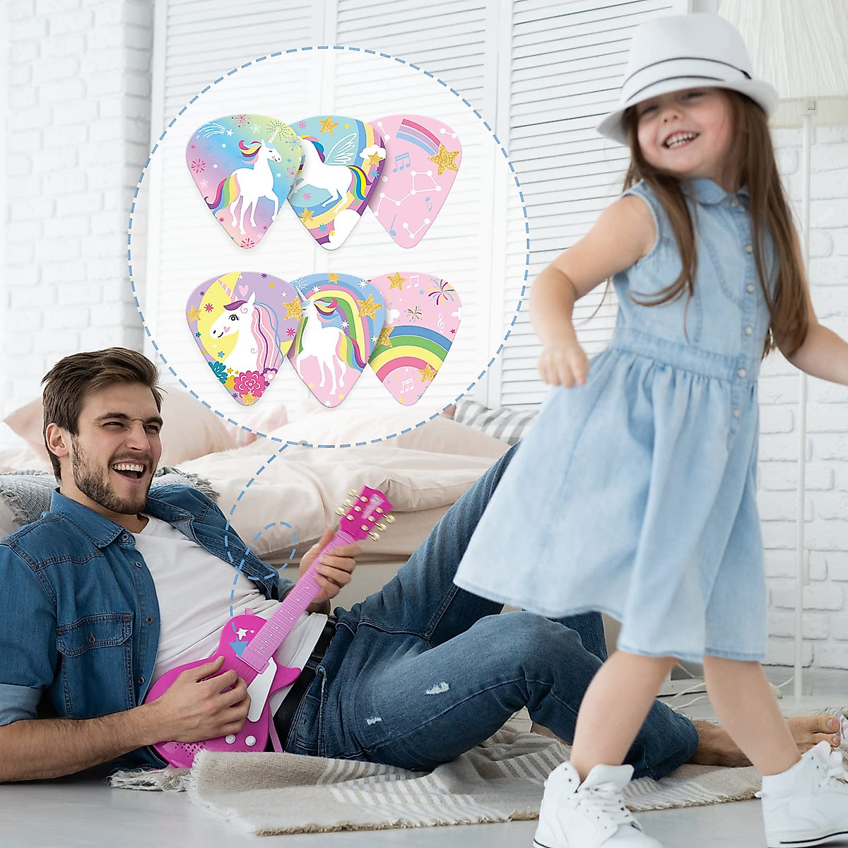 24 Pieces Unicorn Guitar Picks, Unicorn Guitar Picks with 1 Pick Holder Case, Guitar Picks for Guitar Bass Music Instruments