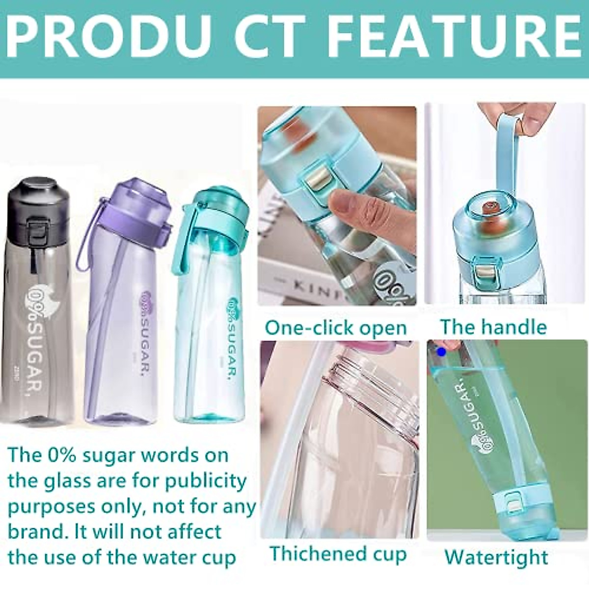 Xerial Sports Air Water Bottle BPA Free Starter up Set Drinking Bottles,650ML Fruit Fragrance Water Bottle,with 7 Flavour pods%0 Sugar Water Cup,for Gym and Outdoor Gift (Black)