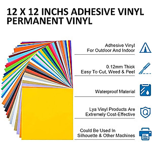 Lya Vinyl 55 Pack Permanent Adhesive Vinyl Sheets for Decor Sticker, Party Decoration, Car Decal - 43 Color Vinyl for Cutting Machine, Craft Cutter