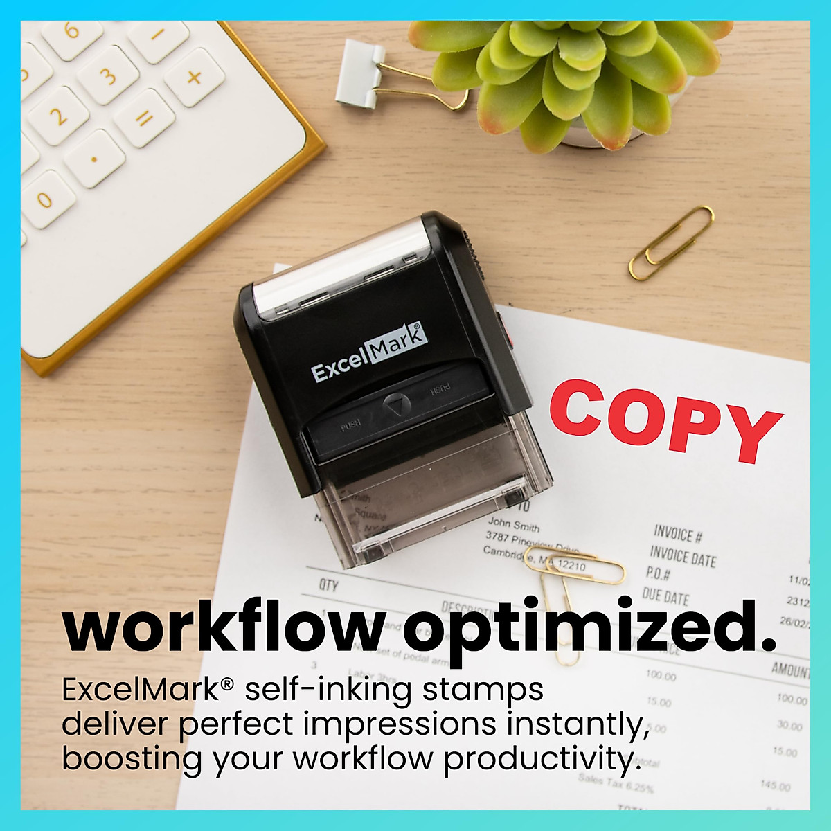 ExcelMark Copy Self Inking Rubber Stamp - Red Ink