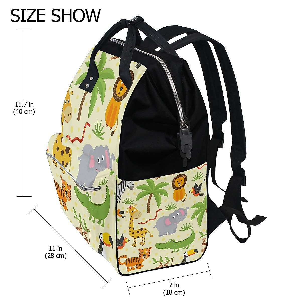 TropicalLife Jungle Cute Animal Diaper Backpack Large Capacity Baby Bags Multi-Function Zipper Casual Travel Backpacks for Mom Dad Unisex