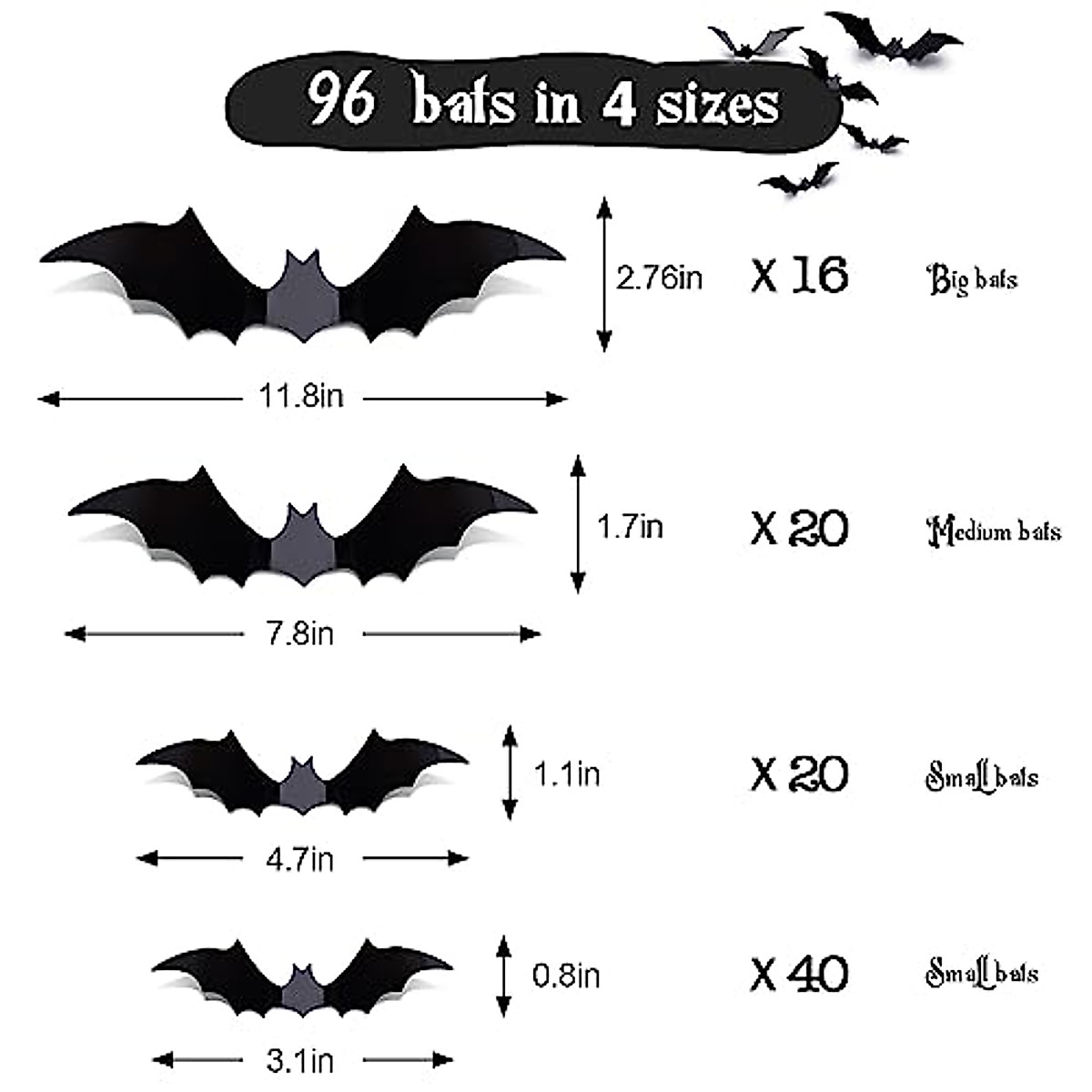 Spooky 3D Halloween Bat Decorations - 96 Pcs