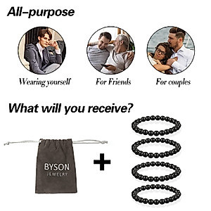 BYSON 4 Pcs/Set Black Hematite 8mm Ball Bead Magnet Stone Bracelet for Women Men Elastic Stretch Beaded Bracelets Jewelry Unisex
