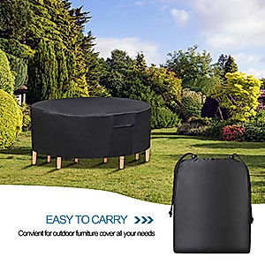 PATIOPTION Round Patio Table Covers, Patio Furniture Set Covers 600D 62'' Outdoor Furniture Covers Waterproof Garden Table Chairs Set Covers Heavy Duty Cover UV Resistant Dustproof Anti-Fading Cover