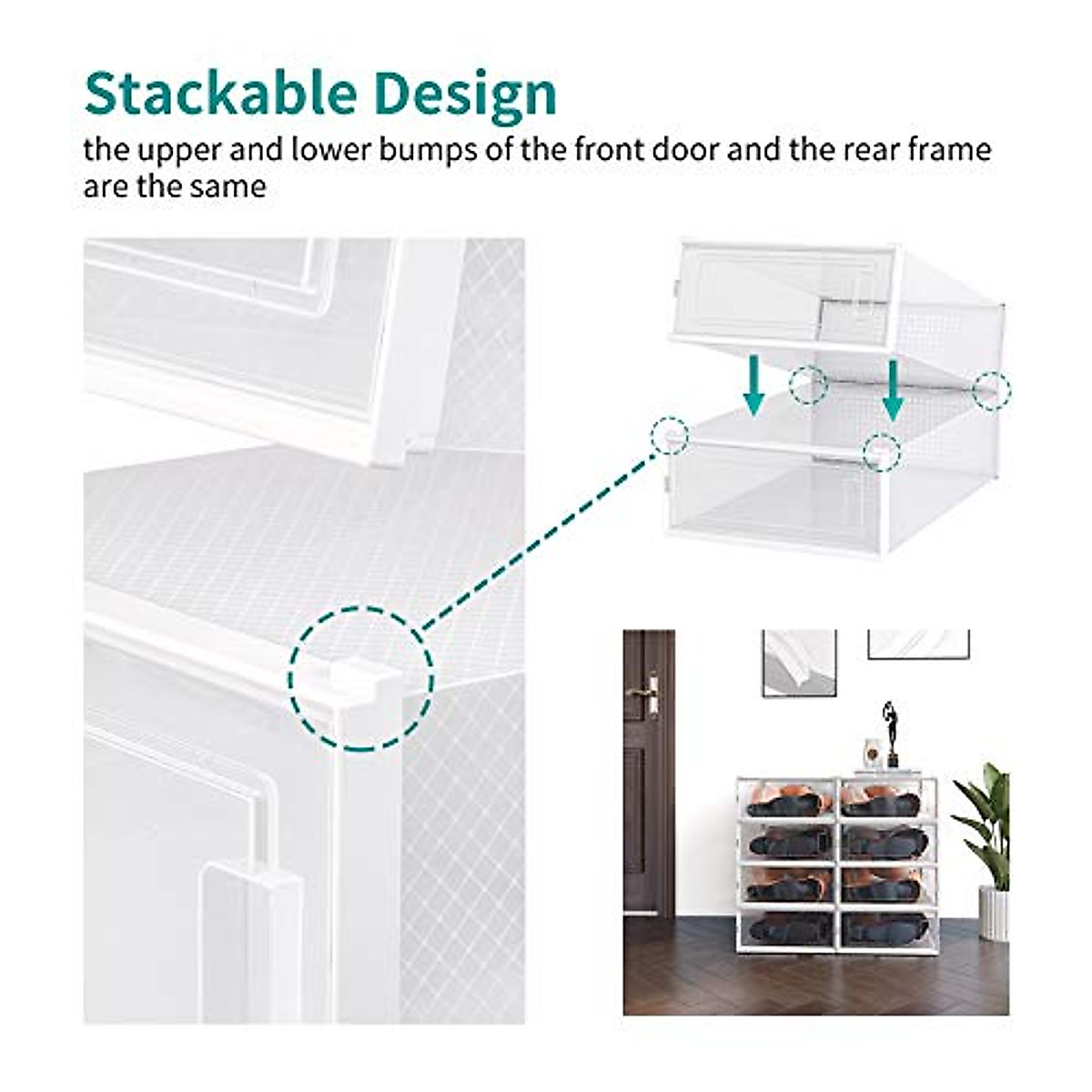 PARANTA 4-Piece Boot Shoe Storage Box, Stackable Clear Plastic Shoe Organizer, With Clear Door For Storing Women Shoes 20.5" x 12.5" x 5.5"