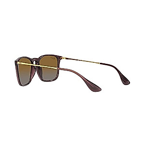 Ray-Ban Men's RB4187F Chris Low Bridge Fit Square Sunglasses, Transparent Brown/Grey Gradient Polarized, 54 mm