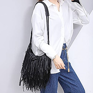 Downupdown Women Fringed Purse Handbags Vegan Leather Crossbody Bag Vintage & Stylish Tassel Shoulder Bag Satchel Tote Hobo Bag for Girl-Brown