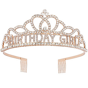AOPRIE Diane Birthday Crowns for Women Gold Tiaras for Girls Crowns for Girls Rhinestone Crystal Decor Headband