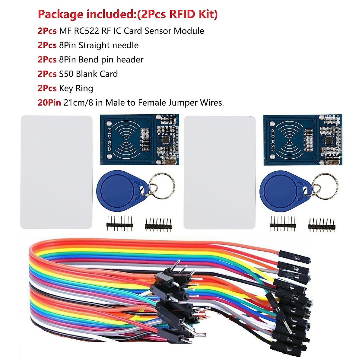WWZMDiB 2 Pcs MFRC522 RFID Kit for Arduino Raspberry Pi（RC522 IC Card Sensor Module + S50 Blank Card + Key Ring + Jumper Wires）
