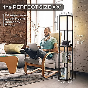 ATAMIN Avery - 63" Floor Lamp with Fast Charging USB, USB-C & Power Outlet, Shelf Floor Lamps for Living Room, Standing Lamp with Charging Station - Black