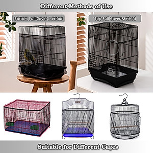 Bird Cage Seed Catcher, Bird Cage Net Cover Adjustable Bird Cage Netting Seed Catcher for Bird Cages Seed Catcher Guard Net Cover Bird Cage Skirt for Parrot Parakeet Macaw Round Square Cages - Black