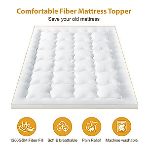Maxzzz Queen Mattress Topper, Extra Thick Mattress Pad Cover for Back Pain, Mattress Protector for 8-21 Inch Mattress, 1200GSM Down Alternative, 60 * 80 Inches.
