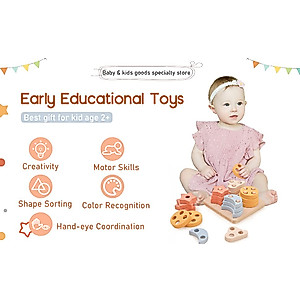 Youuys Stacking Montessori Toys for Toddler 1 2 3 Year Old, Shape Sorter Silicone Sorting and Stacking Toys - Preschool Fine Motor Skill Toy Sorter Puzzles Boys Girls Gifts 18+ Months Old （Square）