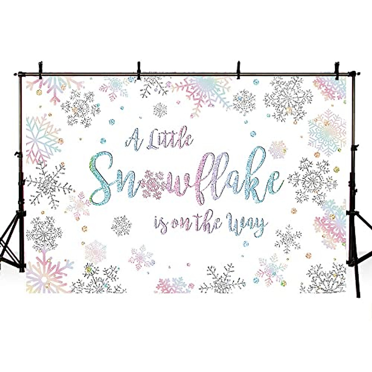 AIBIIN 8x6ft Snowflake Baby Shower Backdrop Winter Colorful Silver Snowflake Baby Shower Party Decorations for Girl Wonderland Gradient Glitter Snowflake Baby Shower Background Banner Photoshoot Props
