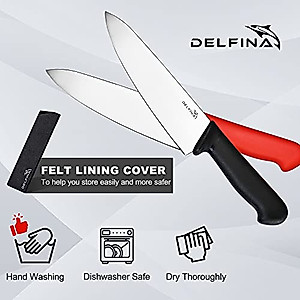 DELFINA Chef Knife, 8 Inch Kitchen Knife with Sheath, Professional High Carbon Stainless Steel Ultra Sharp Cooking Knife with Ergonomic Handle,Well Balanced & Easy to Clean